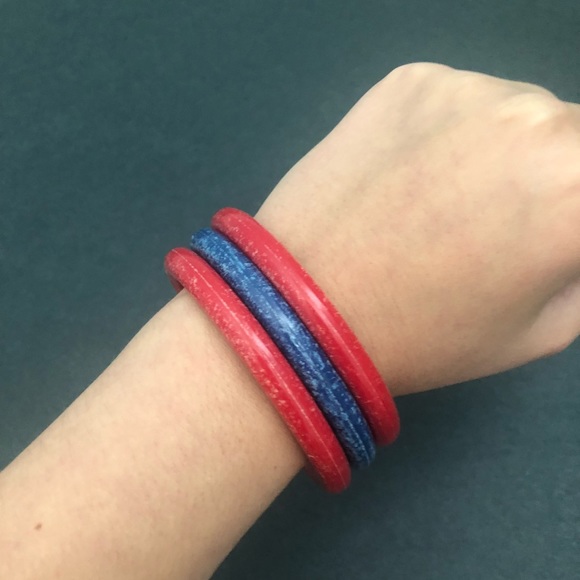 Jewelry | Vintage Lucite Plastic Bangle Bracelets Set Of 3 Red Blue ...